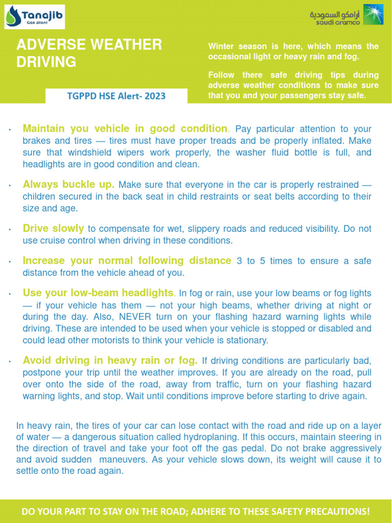 TGPPD Hse Alert - Adverse Weather-Rain-Fog 2023 | PDF
