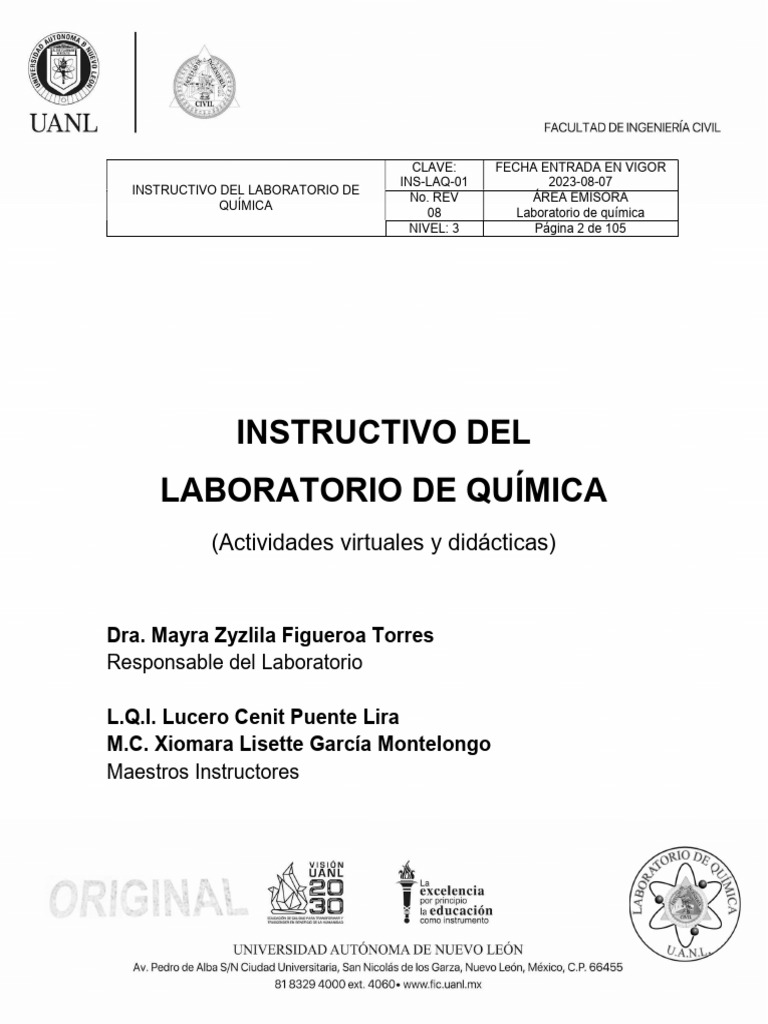 Instructivo Lab Química Ago-dic 2023 (1) (1) | PDF | Cemento | Laboratorios