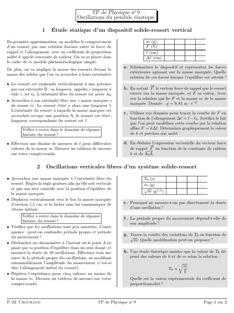 TP Physique 9 Oscillations de La Pendule Elastique | PDF | Masse | Pendule (physique)