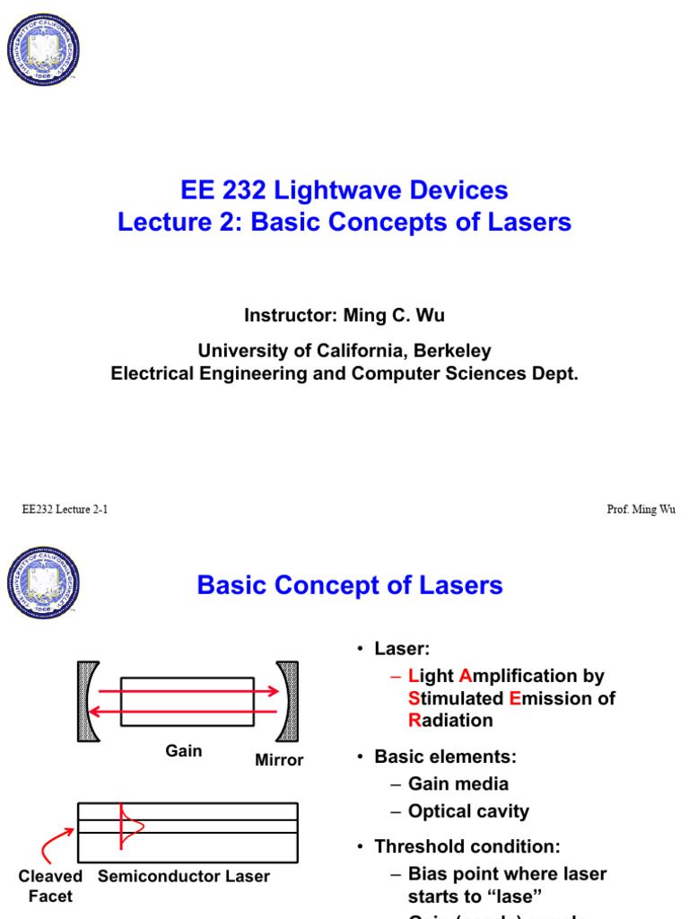 EE232-2-Introduction To Laser and Optical Cavities | PDF | Laser | Laser Diode
