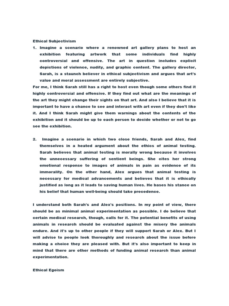Case Study Ethical Subjectivism & Ethical Egoism | PDF | Morality ... Case Study Ethical Subjectivism & Ethical Egoism | PDF | Morality ...