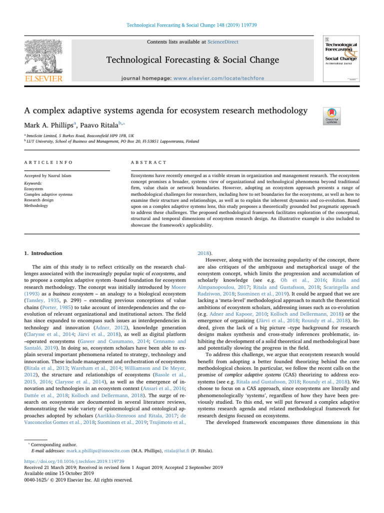 A Complex Adaptive Systems Agenda For Ecosystem Research Methodology 2019 Ritala | Download Free ...