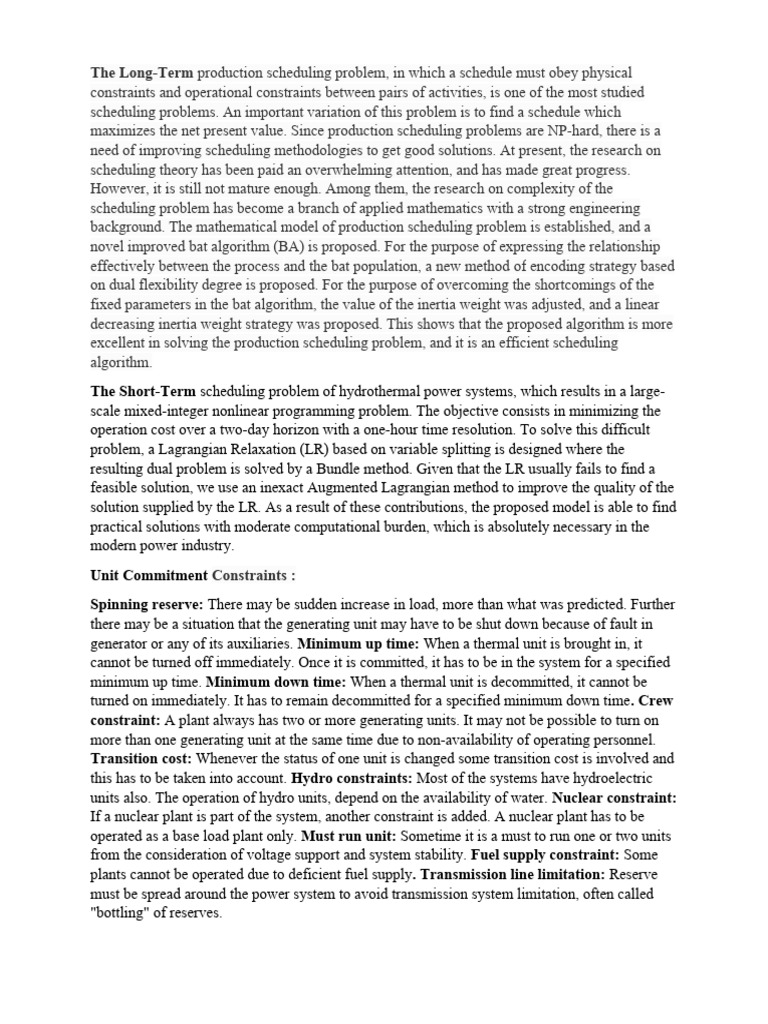 The Long-Term Production Scheduling Problem, in Which A Schedule Must ...
