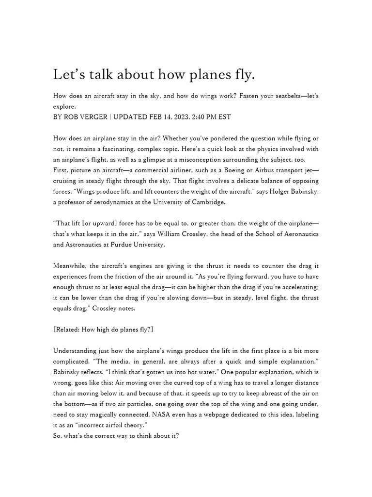 How Planes Stay Aloft | PDF | Lift (Force) | Aircraft