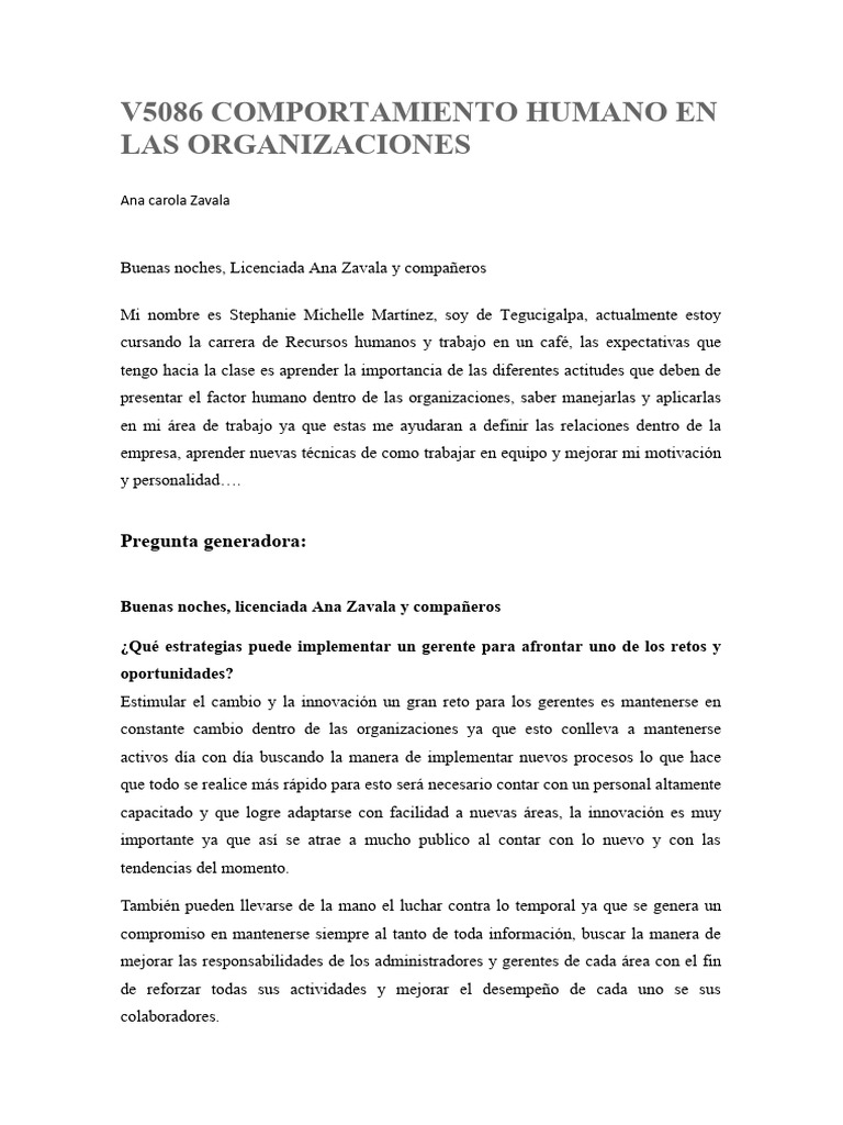 V5086 Comportamiento Humano en Las Organizaciones | PDF | Aprendizaje | Comportamiento