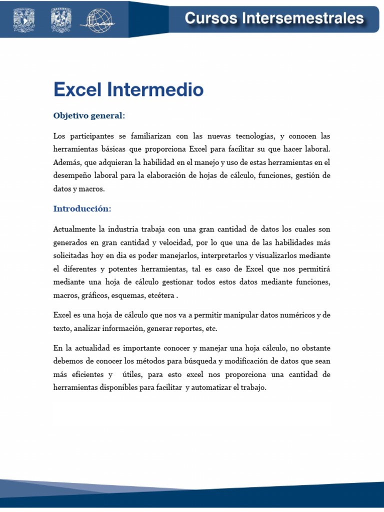 Temario Excel Intermedio | PDF | Microsoft Excel | Hoja de cálculo