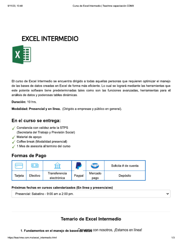 Temario Ofice Excel Intermedio | PDF