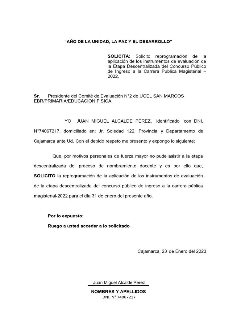 Solicitud de Reprogramacion N°1 | PDF