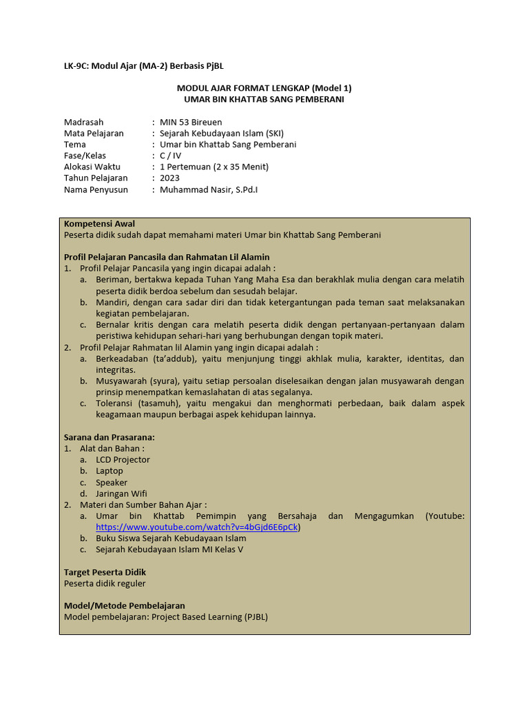 LK-9 Penyusunan Modul Ajar (PJBL) | PDF