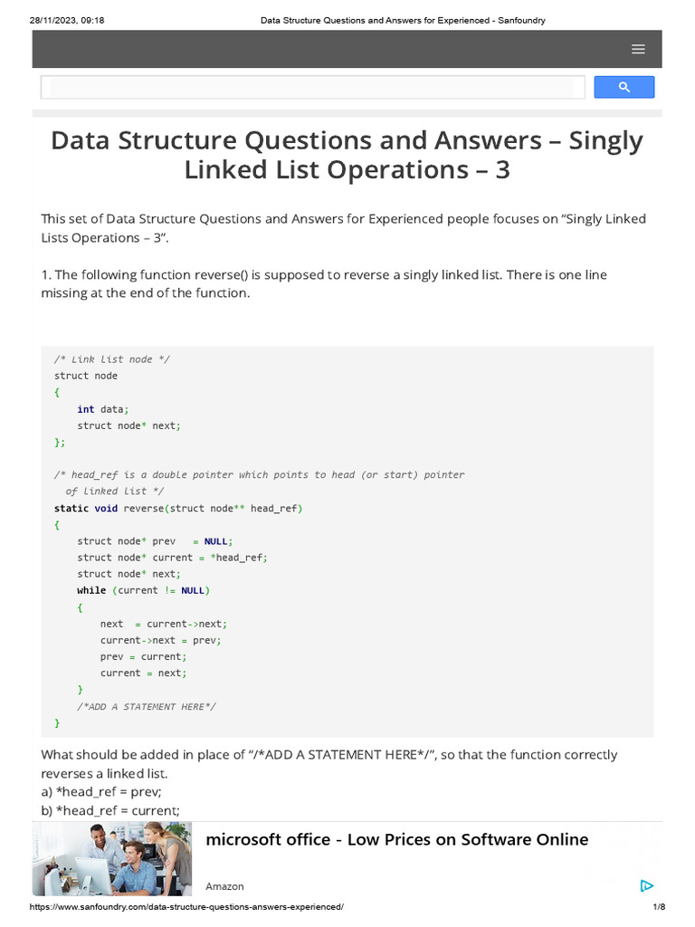 Data Structure Questions and Answers For Experienced | PDF | Pointer (Computer Programming ...