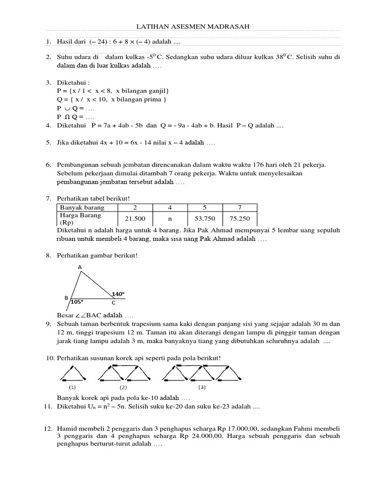 LAT SOAL AM 1-20 MTK 2022-2023 Ok | PDF | Griya & Taman | Seni
