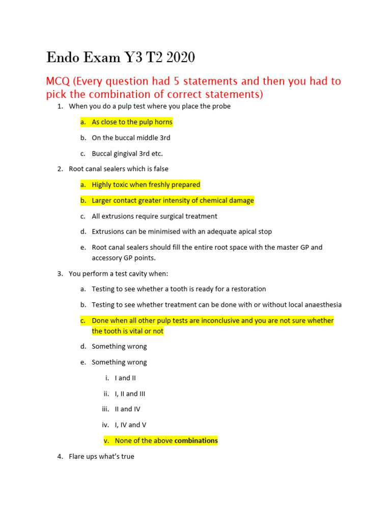 Y3 Endo Exam T2 2020 Overview | PDF | Medical Specialties | Dentistry ...