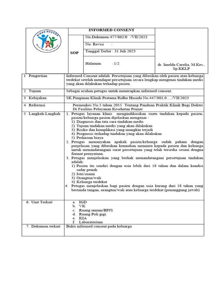 Panduan Informed Consent Klinik | PDF