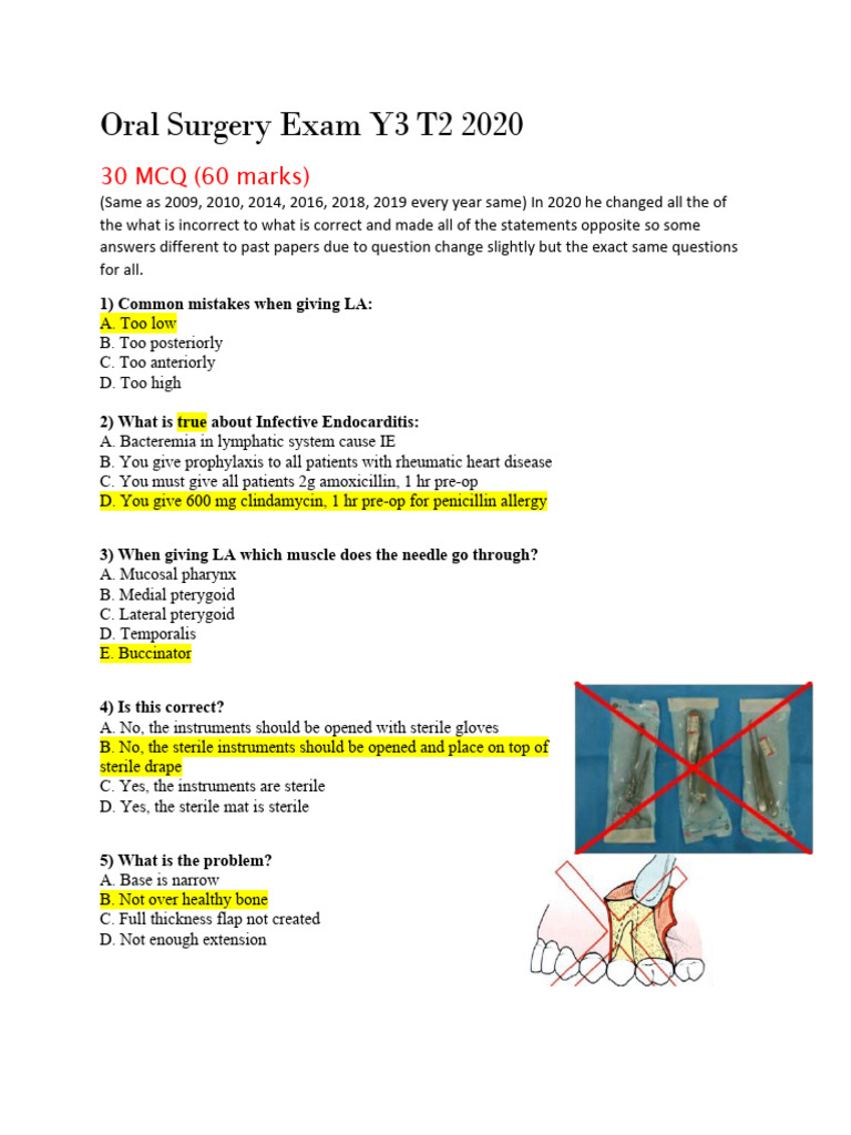 2020 Y3T2 Oral and Maxillofacial Surgery Exam 1 | PDF | Diseases And ...