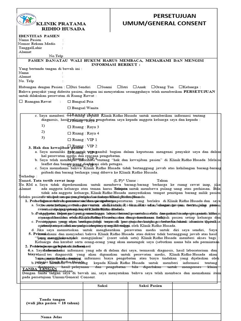 Contoh Form General Consent Word 2010 Heru. | PDF