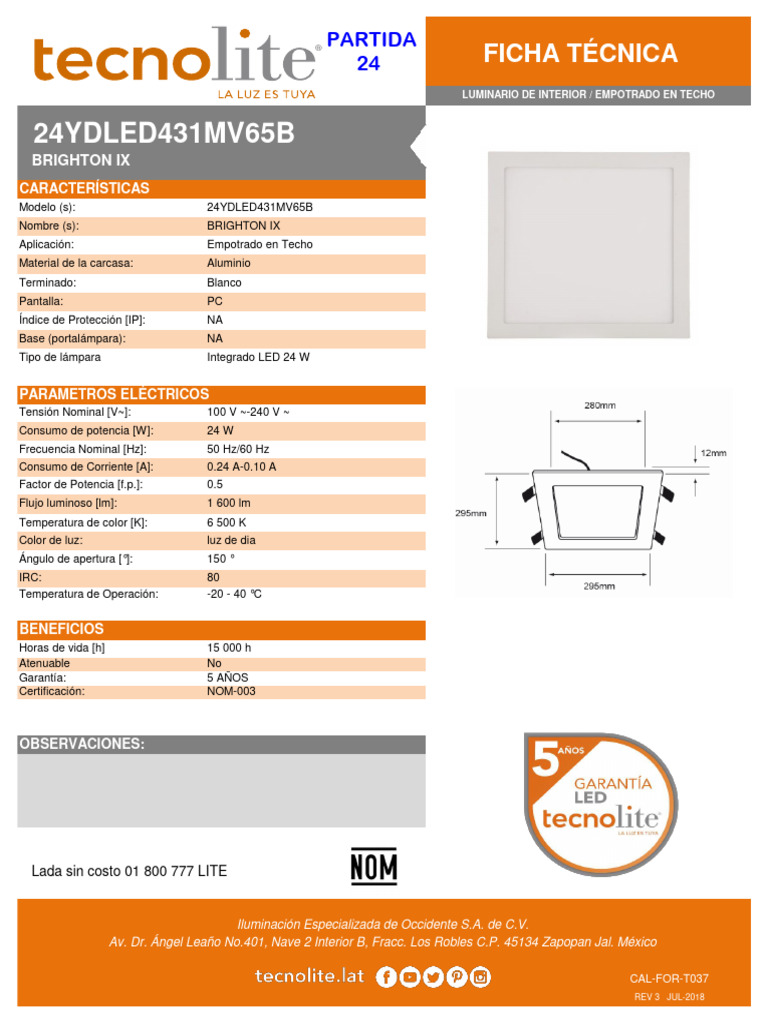 24ydled431mv65b Ficha Tecnica | PDF