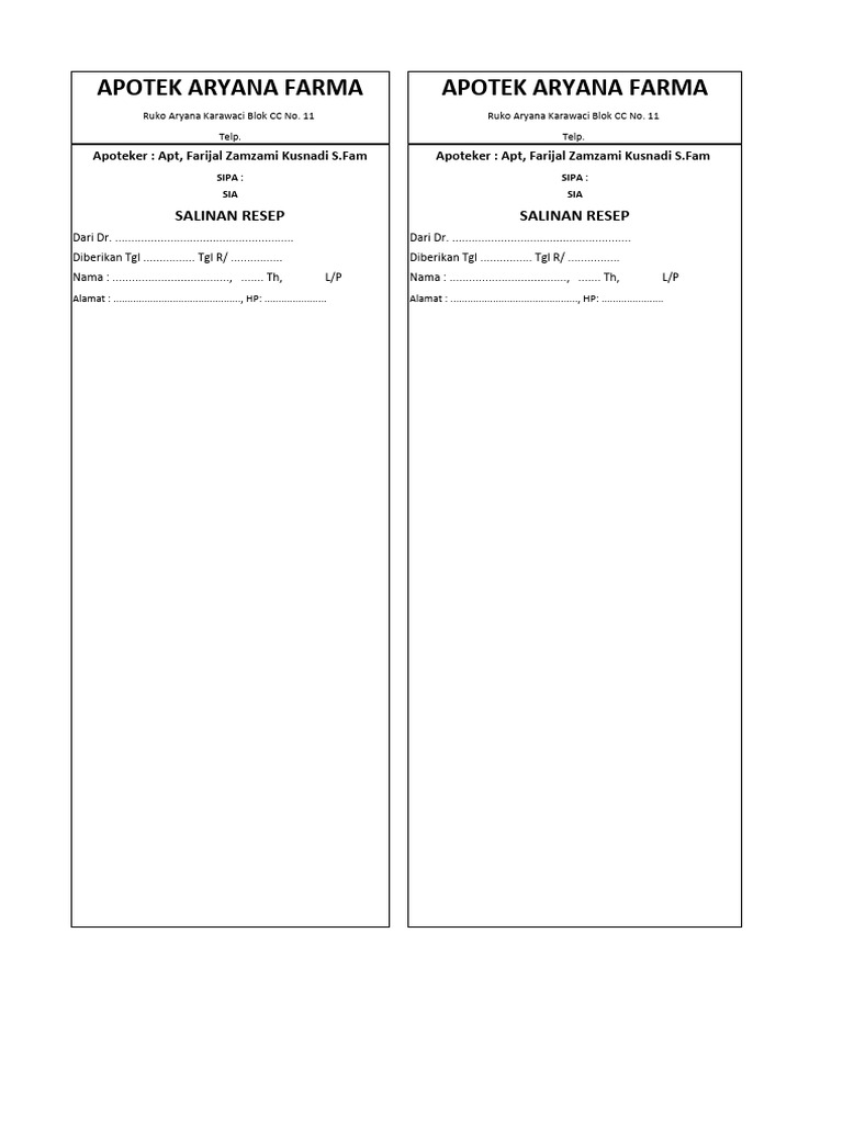 Persyaratan Izin Apotek Aryana, Contoh | PDF
