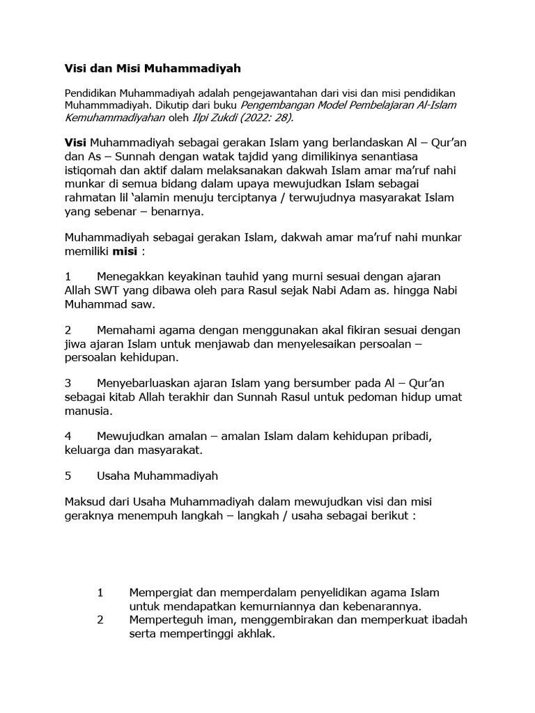 Visi dan Misi Muhammadiyah | PDF