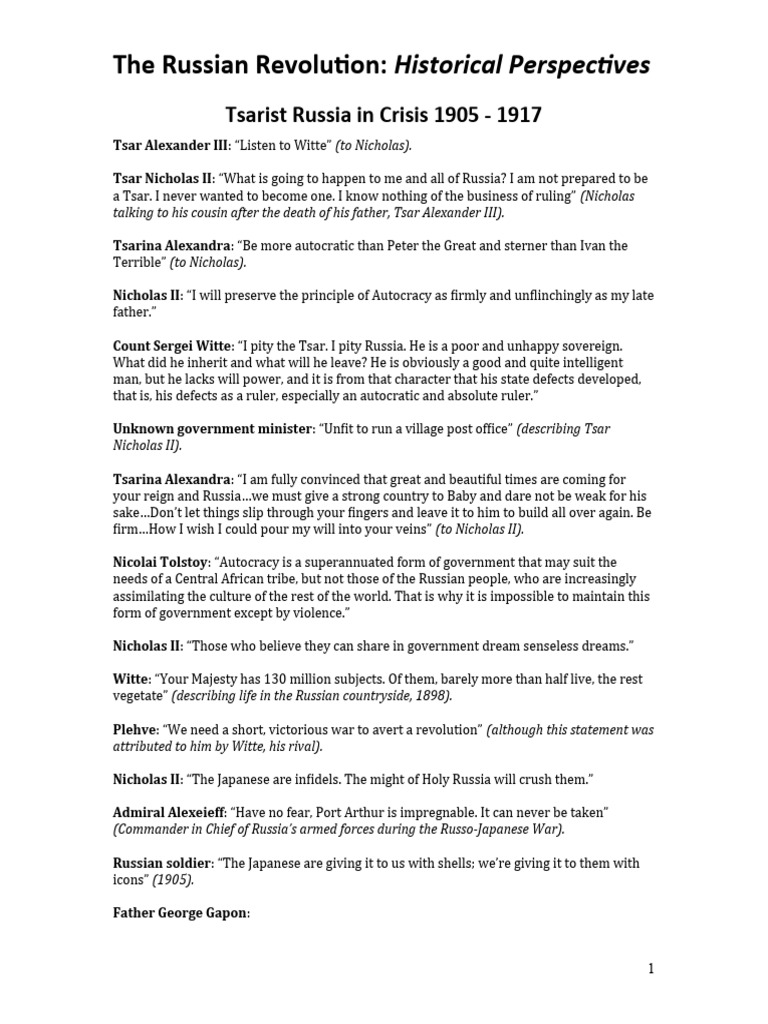 Russian Revolution Perspectives - Primary Sources | PDF | Vladimir ...