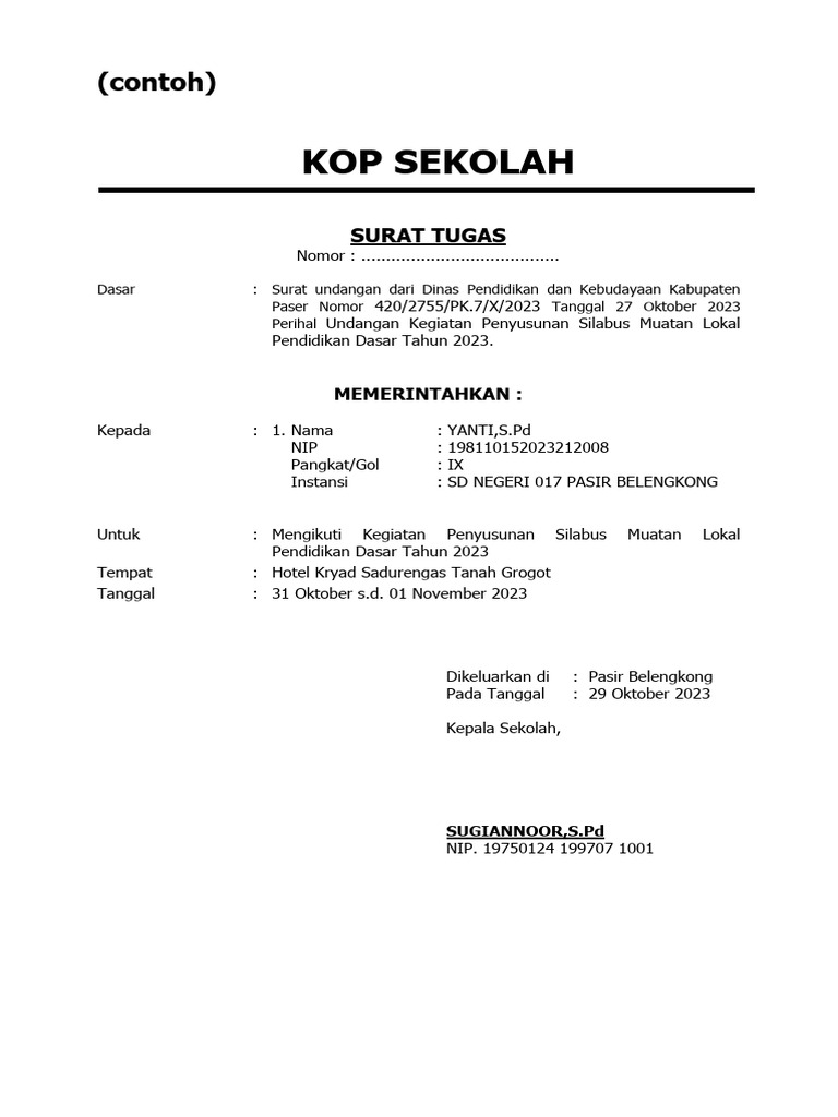 Contoh Surat Tugas | PDF