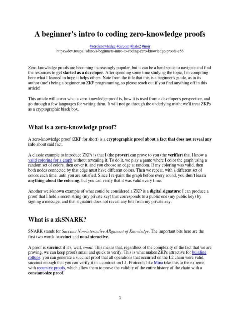 Beginner S Intro To Coding Zero Knowledge Proofs Pdf Computer Programming Software Engineering