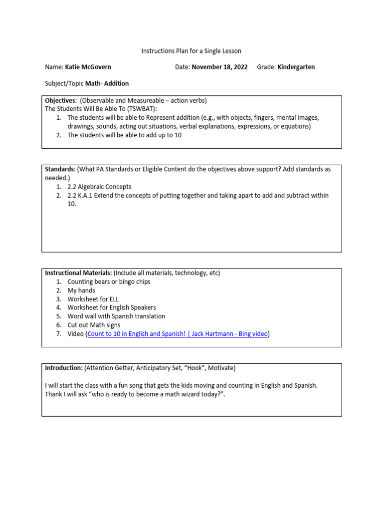Ell Lesson Plan Add | PDF | Mathematics | English Language