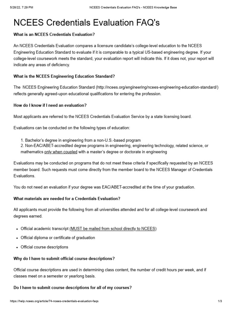 NCEES Credentials Evaluation FAQ's - NCEES Knowledge Base | PDF | Academic Degree | Credential