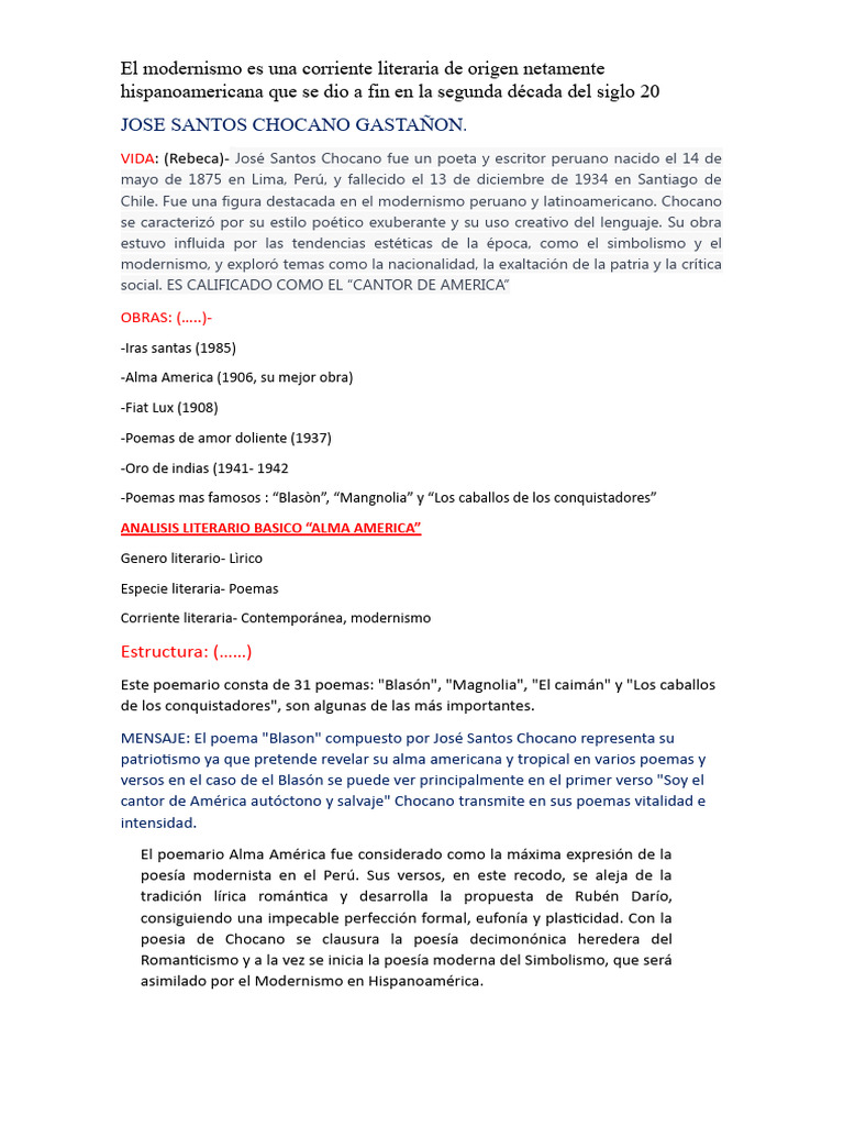 Alma América: Modernismo de Chocano | PDF