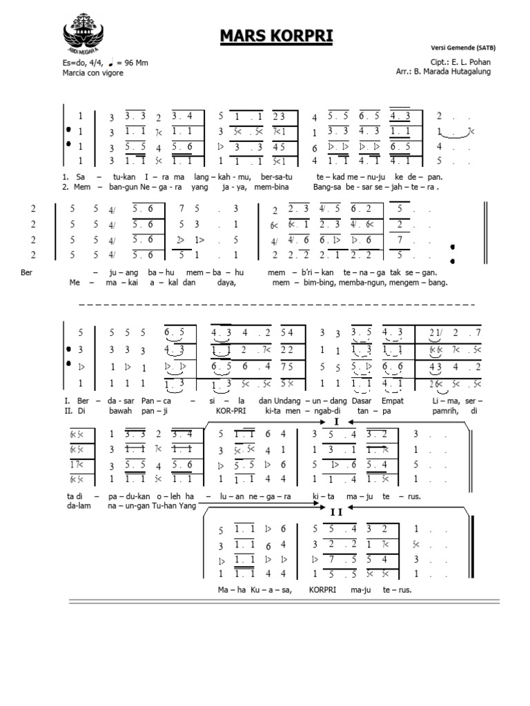Lagu Koor Mars KORPRI (Arr. SATB) | PDF