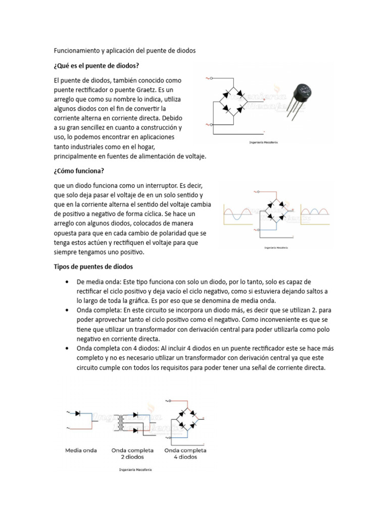 Puente de Diodos: Función y Tipos | PDF | Rectificador | Diodo