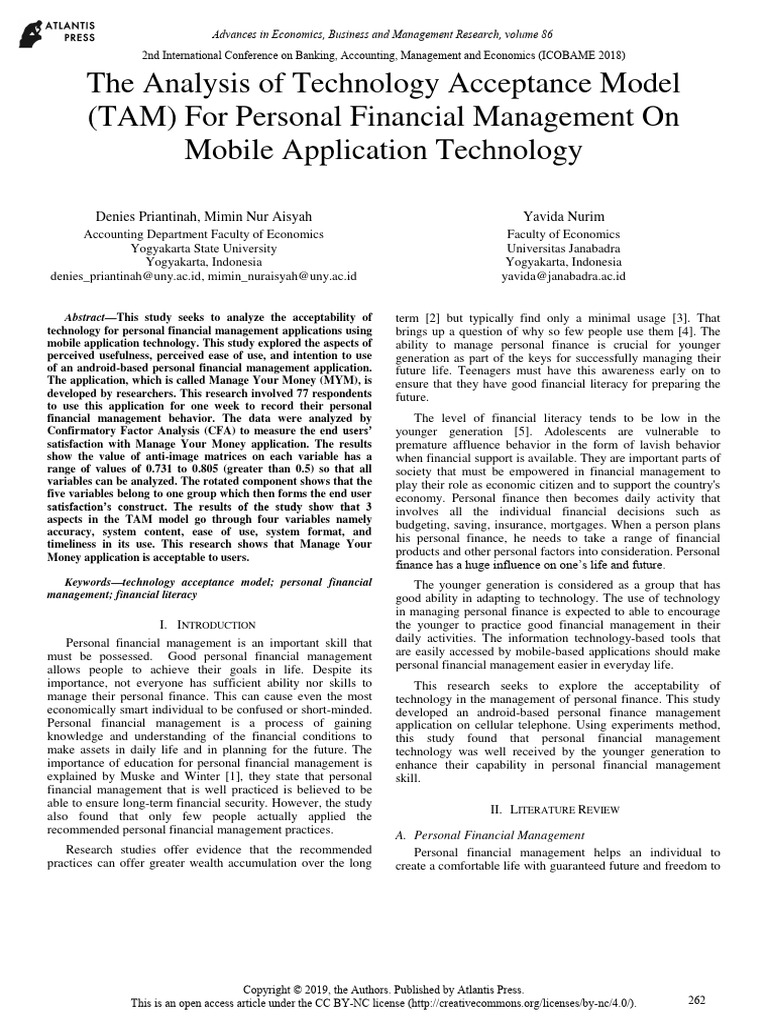 The Analysis of Technology Acceptance Model (TAM) For Personal Financial Management On Mobile ...