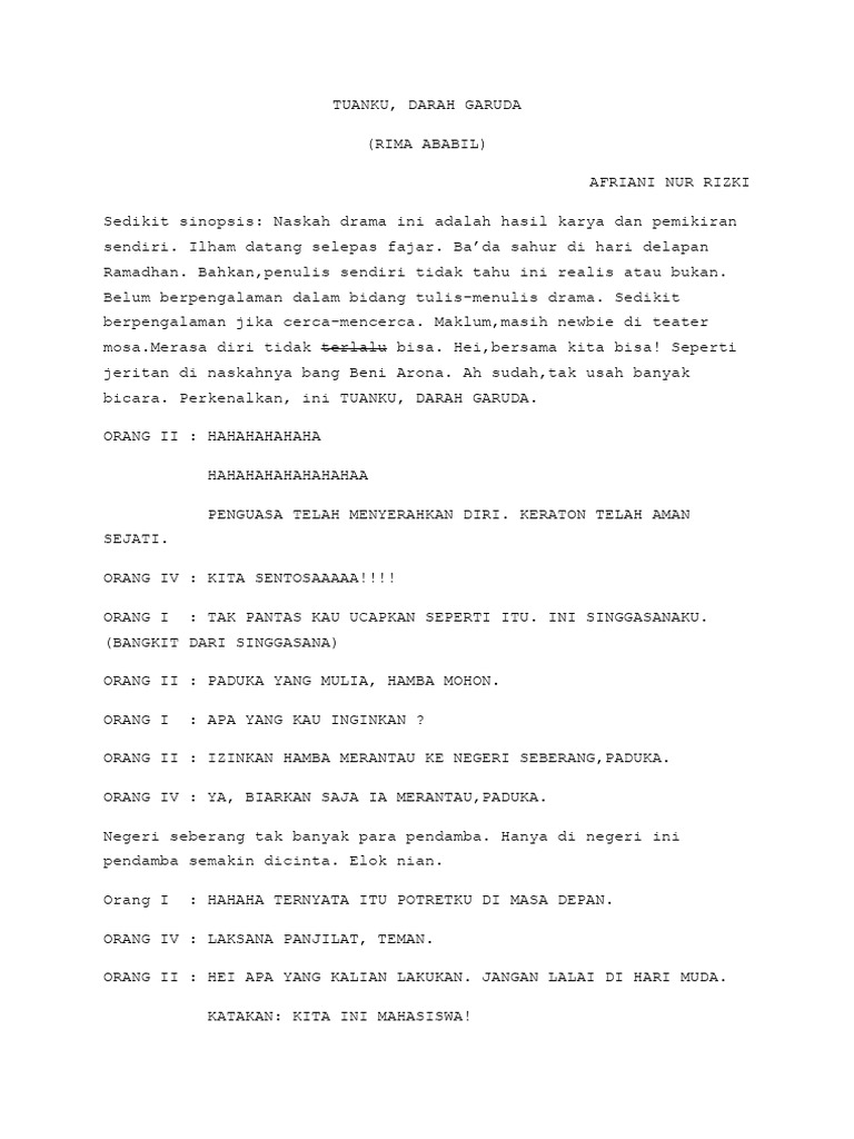 Naskah Tuanku Darah Garuda Naskah Tugas (Afriani) | PDF | Fiksi Misteri, Thriller, & Kejahatan