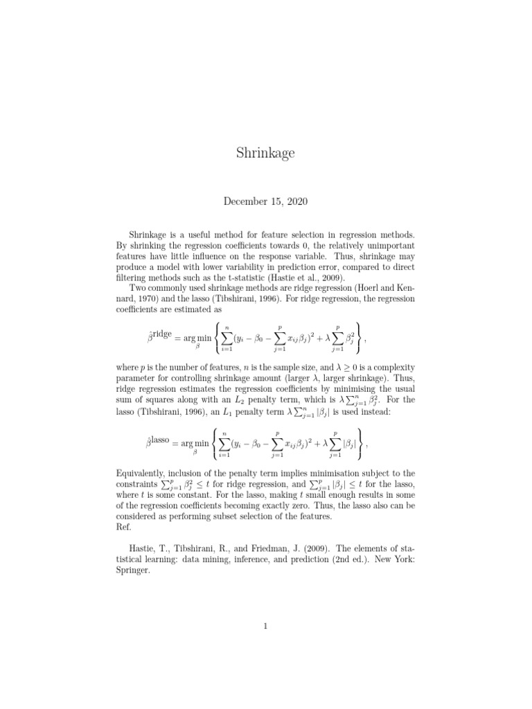 Shrinkage Content Pdf Regression Analysis Linear Regression