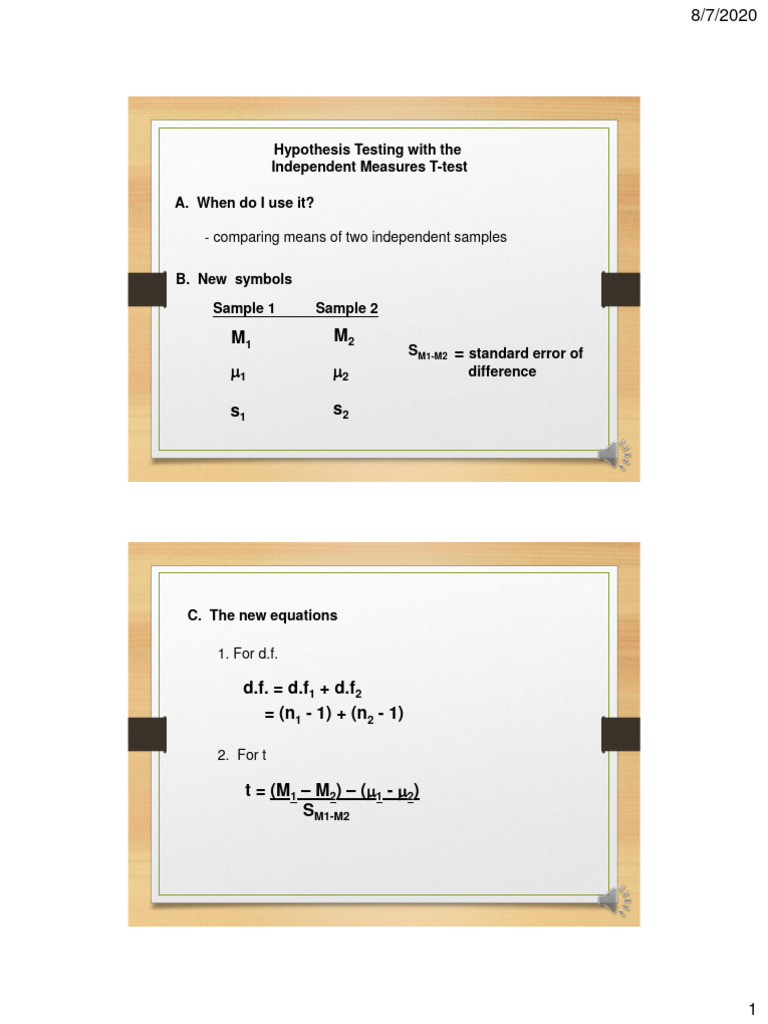 CH 8 Independent Measures T-Test | PDF | Student's T Test | Variance