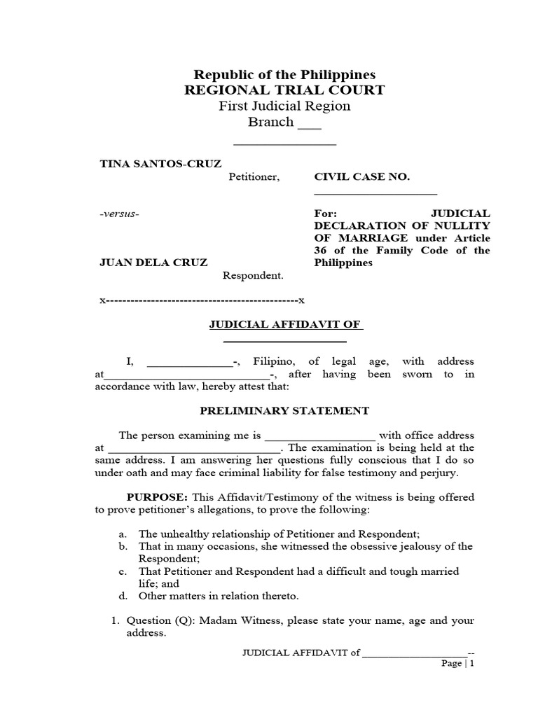 JUDICIAL AFFIDAVIT - Template | PDF | Affidavit | Perjury JUDICIAL AFFIDAVIT - Template | PDF | Affidavit | Perjury