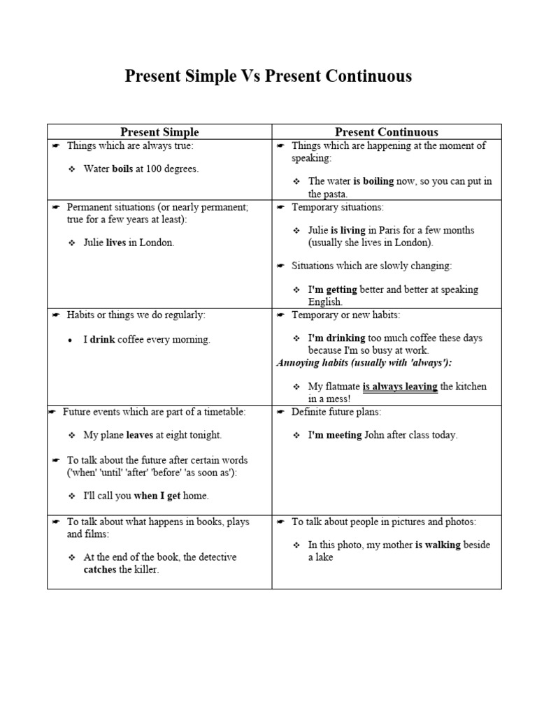Present Simple Vs Present Continuous | PDF