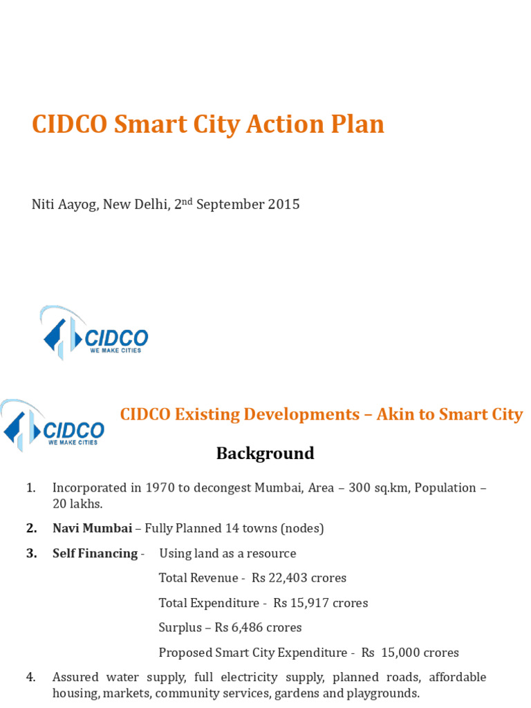 NITI Aayog Workshop 02092015 Presentation by CIDCO | PDF | Infrastructure | Economies