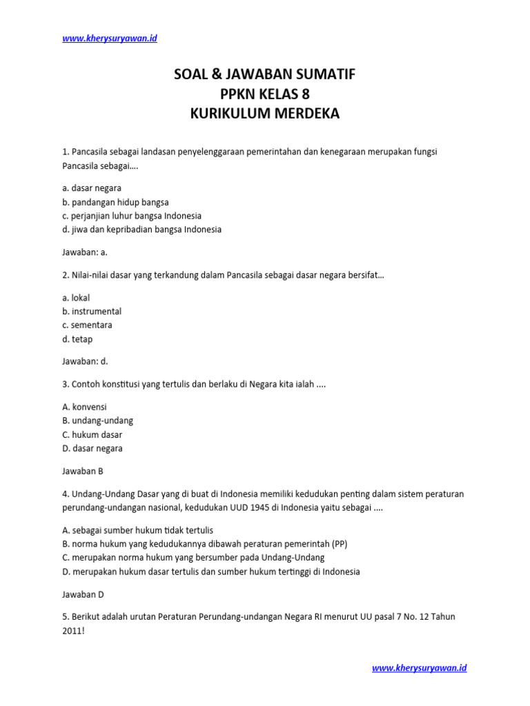 Kunci Jawaban PPKn Kelas 8 Kurikulum Merdeka | PDF | Politik | Kajian Bahasa Asing
