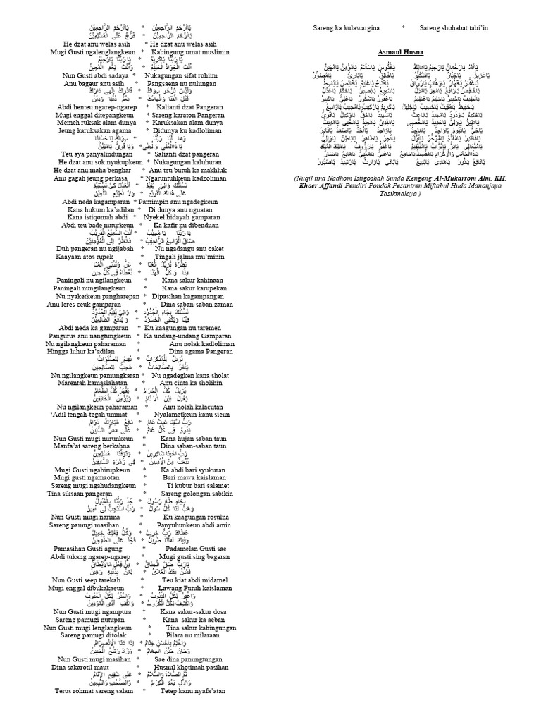 Nadhom Istigoshah Sunda Kh. Choer Afandi | PDF