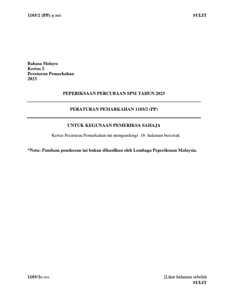 Panduan Pemarkahan SPM BM 2023 | PDF