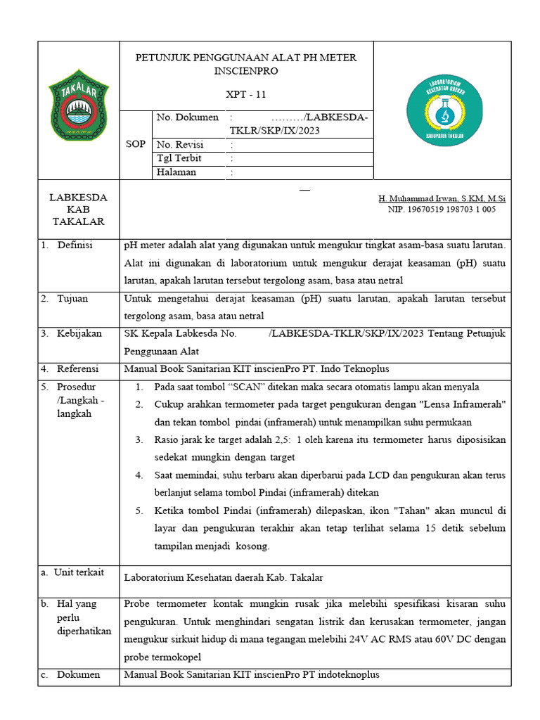 Sop Penggunaan Alat Ph Meter Pdf