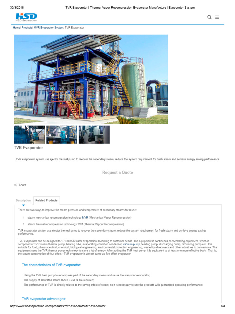 TVR Evaporator - Thermal Vapor Recompression EUROPA 2018 | PDF | Steam ...