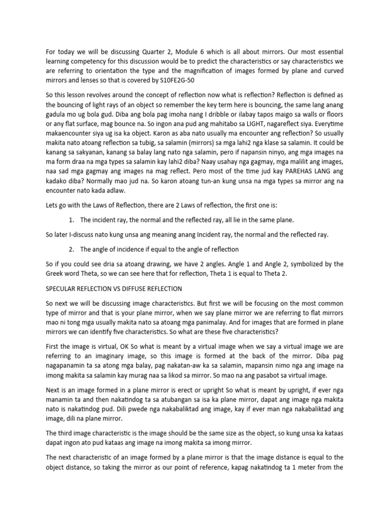 Script Q2 M4 | PDF | Mirror | Reflection (Physics) Script Q2 M4 | PDF | Mirror | Reflection (Physics)