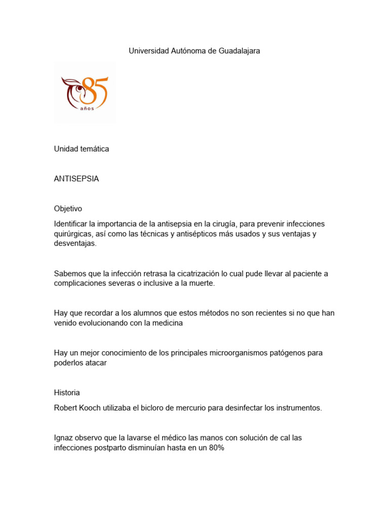 Antisepsia Unidad Tematica2020 | PDF | Esterilización (Microbiología ...