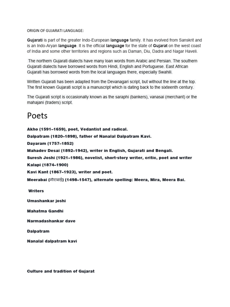 Origin of Gujarati Language | PDF | Gujarat | Linguistics