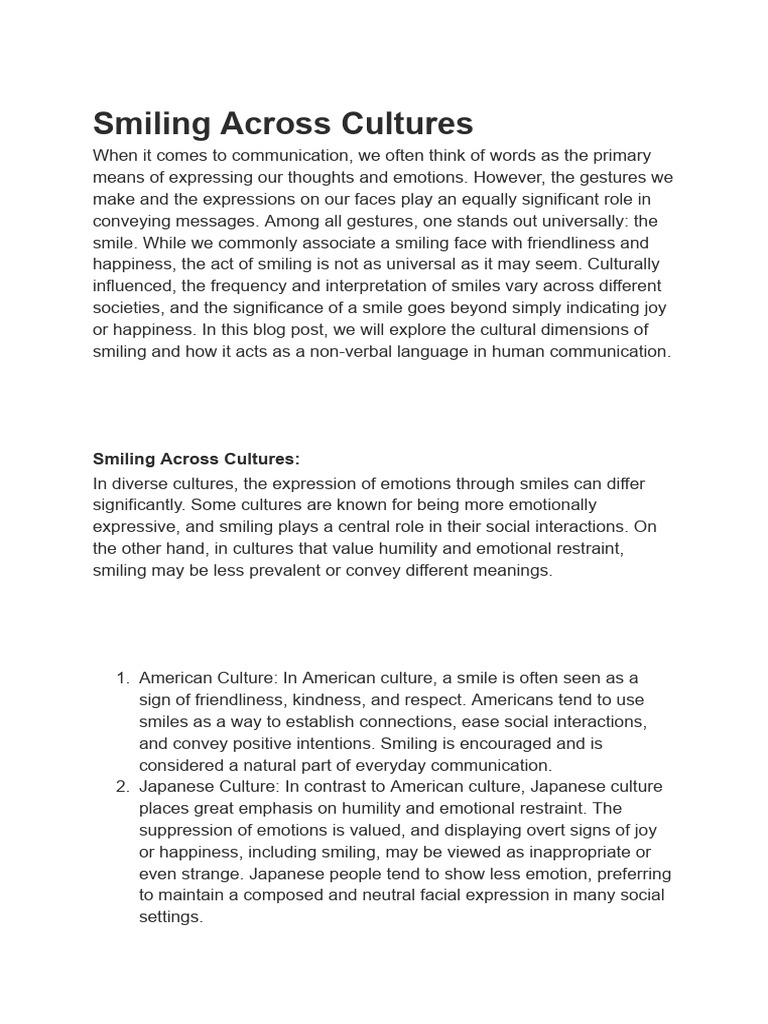 Smiling Across Cultures | PDF | Communication | Cross Cultural ...