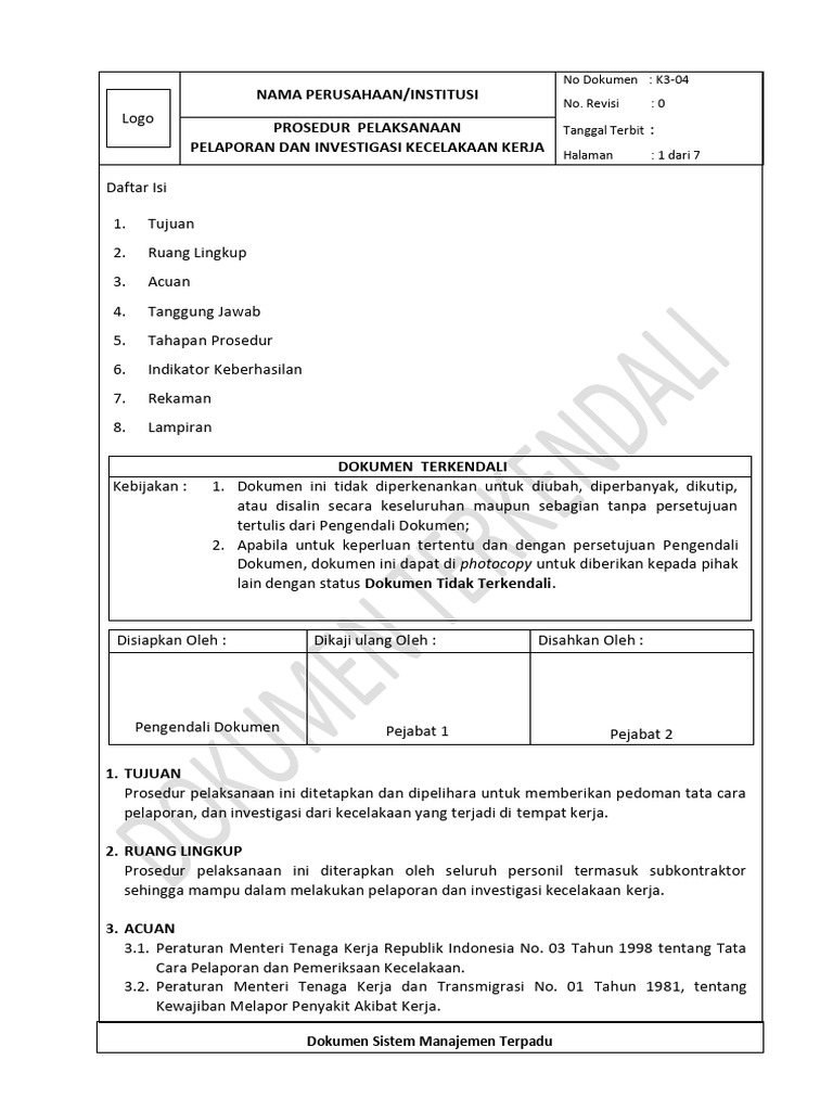 CP.11.1 - Prosedur Pelaporan & Investigasi Kecelakaan Kerja | PDF | Bisnis