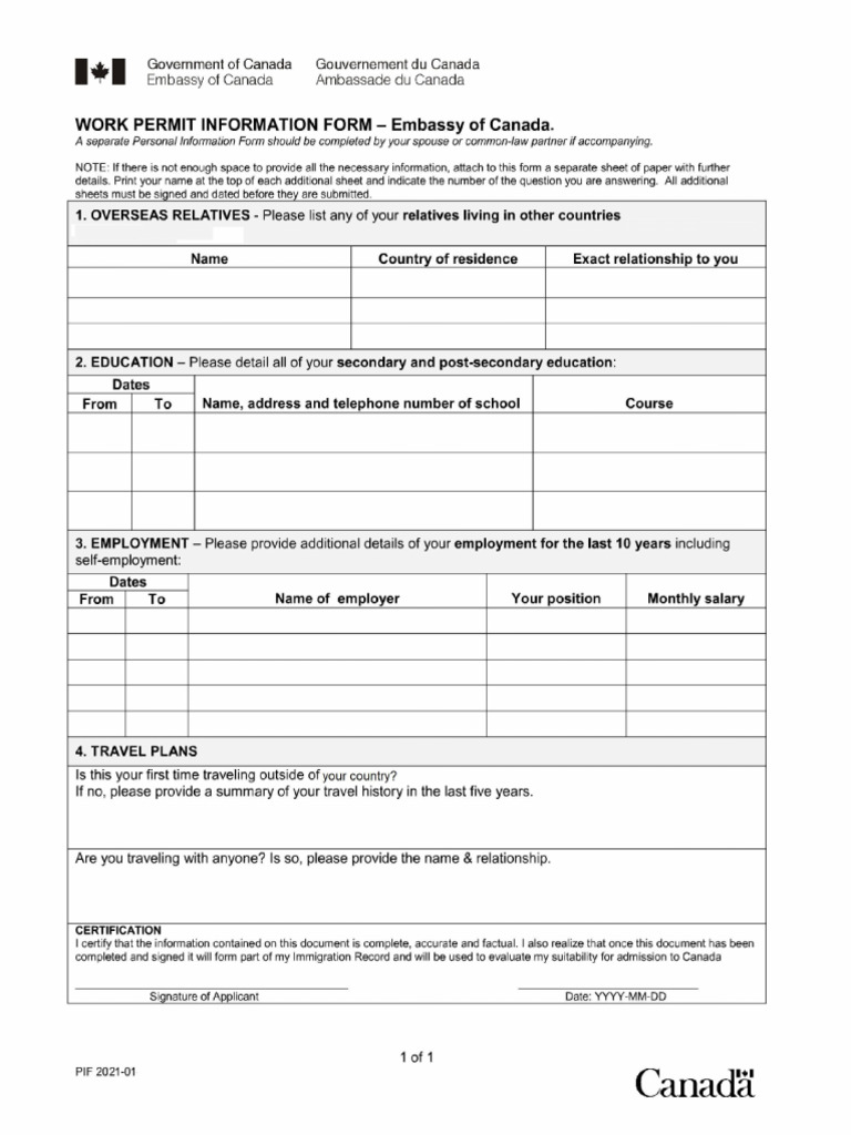 Working Permit Form | PDF