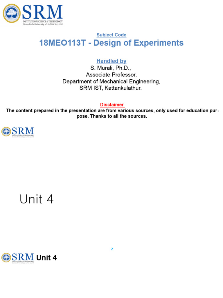 18MEO113T - DOE - Unit 4 - AY2023 - 24 ODD | PDF | Errors And Residuals ...