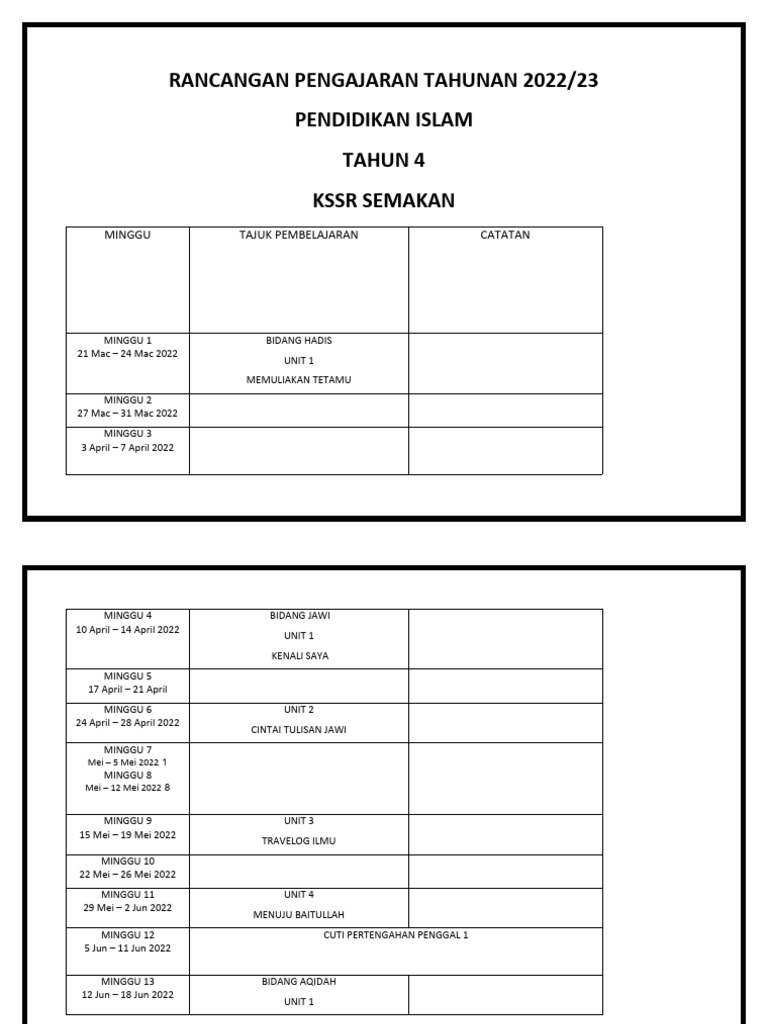 RPT 2022 PAI Tahun 4 KSSR Semakan | PDF